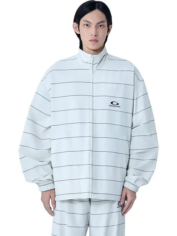 Balenciaga Track Jacket With High Neck And Striped Pattern - White
