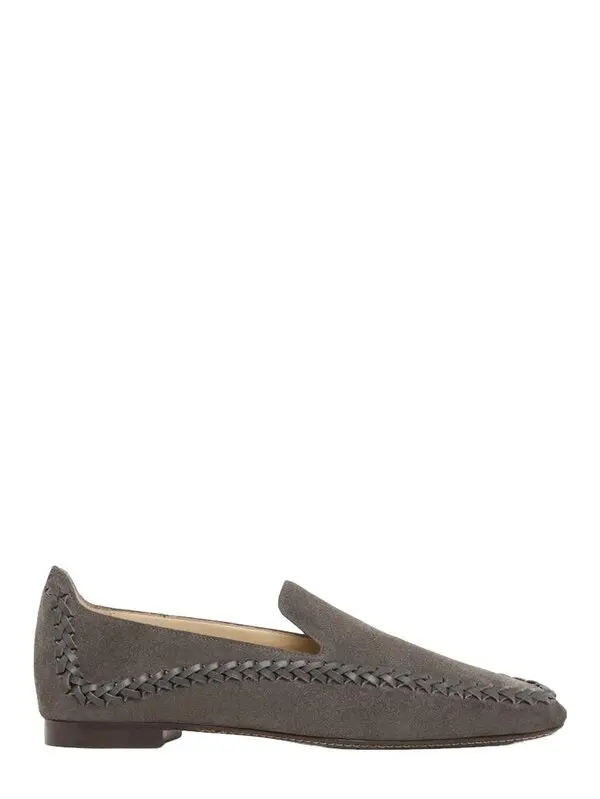 Giorgio Armani Grey Suede Slip-on Sneakers With Braided And Woven Embroidery - Gray