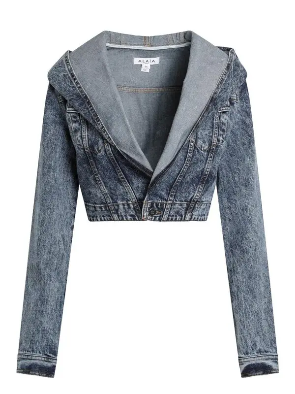 Alaïa Cropped Denim Hooded Jacket - Blue