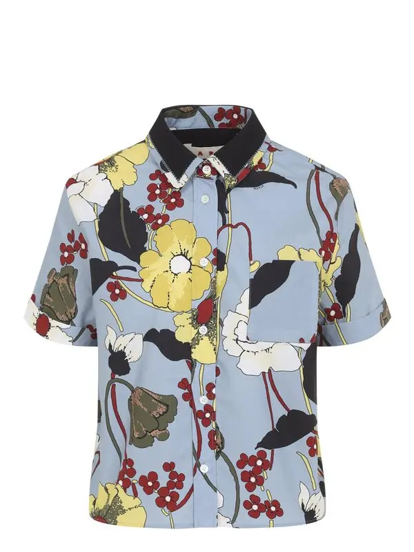 Marni Cotton Poplin Floral Shirt - Blue