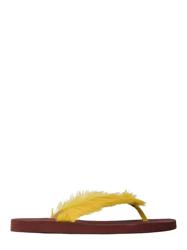 Marni Feather Embellished Flat Sandals - Yellow