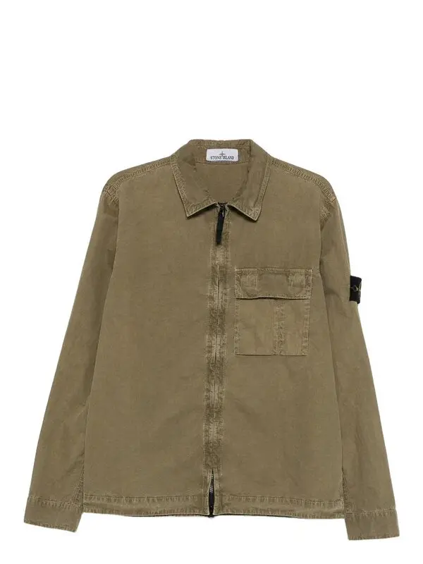 Stone Island Zip-up Cotton Shirt Jacket - Green