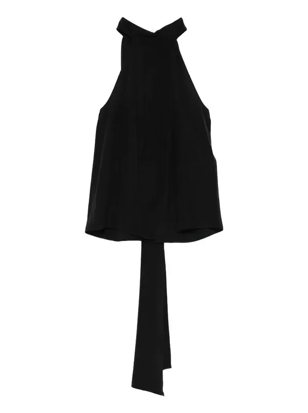 TOM FORD Ribbed Detail Sleeveless Halterneck Tie Top Made In Italy - Black