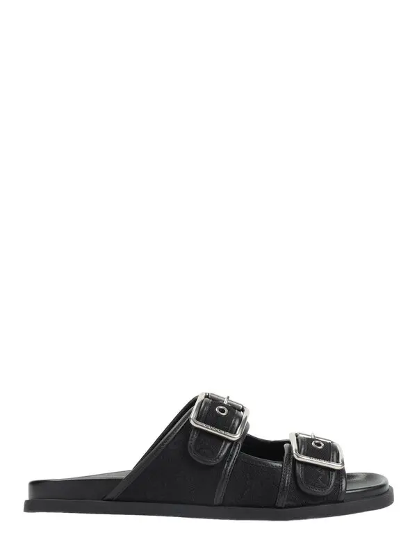 Gucci Gg Canvas Sandals With Buckle Detail - Black