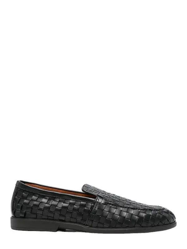 Santoni Woven Leather Loafers - Black