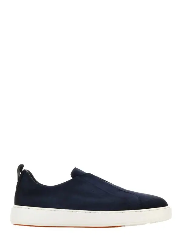 Santoni Navy Suede Slip-on Trainers - Blue