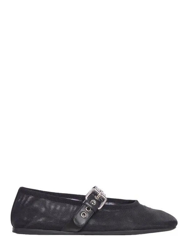 Miu Miu Mesh Ballerinas With Leather Buckle - Black