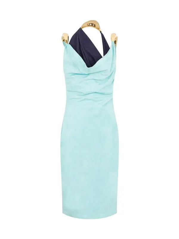 Bottega Veneta Fluid Suede Midi Dress With Metal Detail - Blue