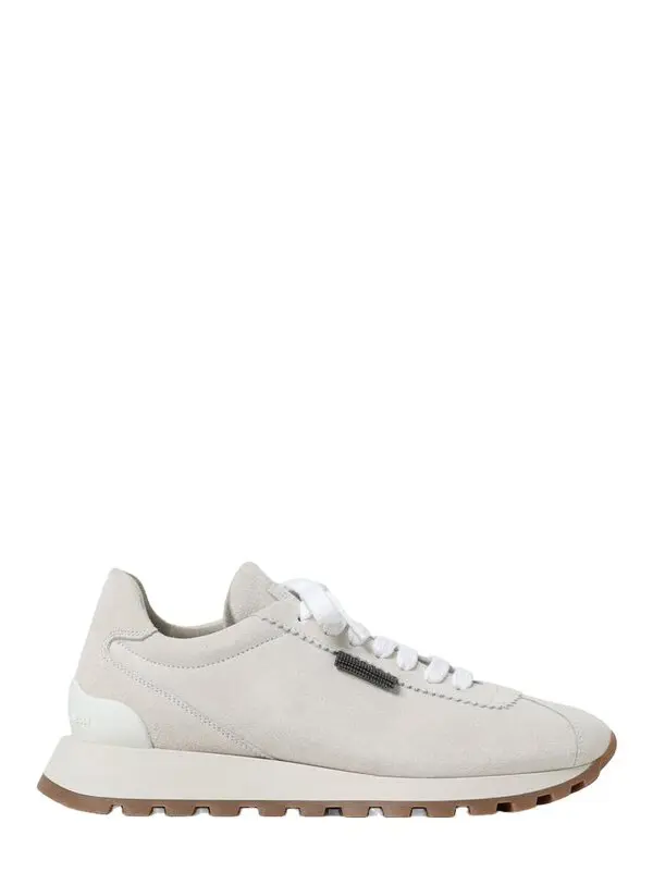 Brunello Cucinelli Suede Runners With Monili Embellishment - Cream