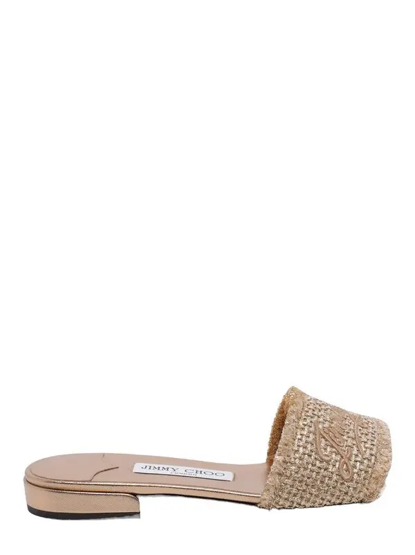 JIMMY CHOO Joa Flat Sandals Metallic Raffia Slides - Brown