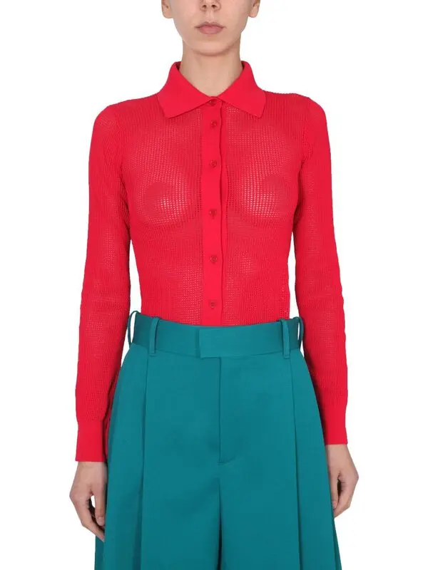 Bottega Veneta Slim Fit Mesh Cardigan - Red