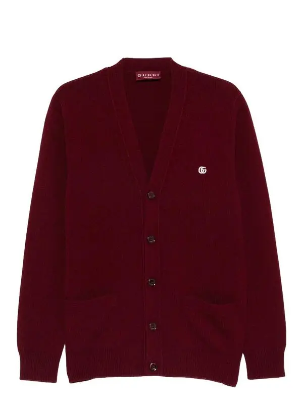Gucci Bordeaux Ribbed Knit V-neck Cardigan - Red