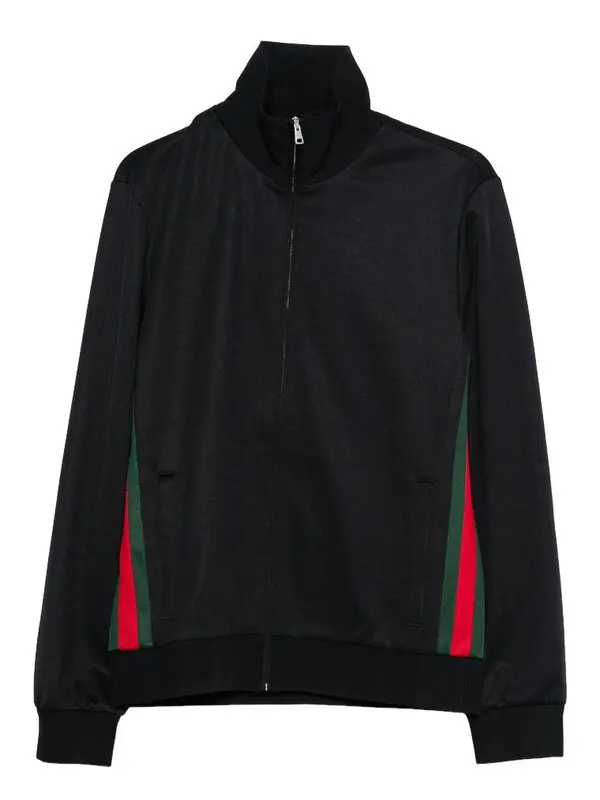 Gucci High Neck Zip Up Track Jacket With Striped Detail - Blue