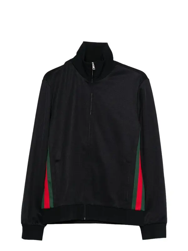 Gucci High Neck Zip Up Track Jacket With Striped Detail - Blue