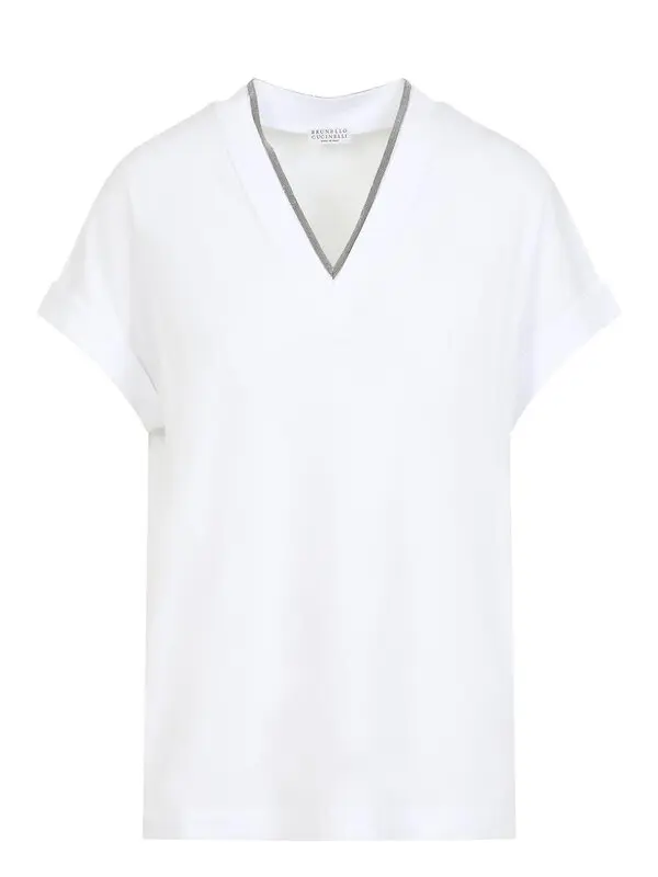 Brunello Cucinelli Monile Trim V-neck T-shirt - White