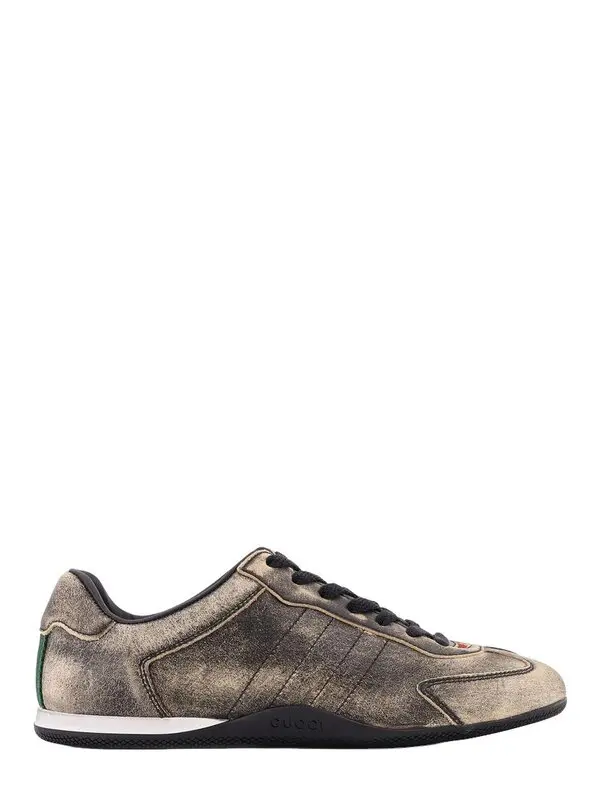 Gucci Distressed Effect Web Stripe Detail Sneakers - Brown