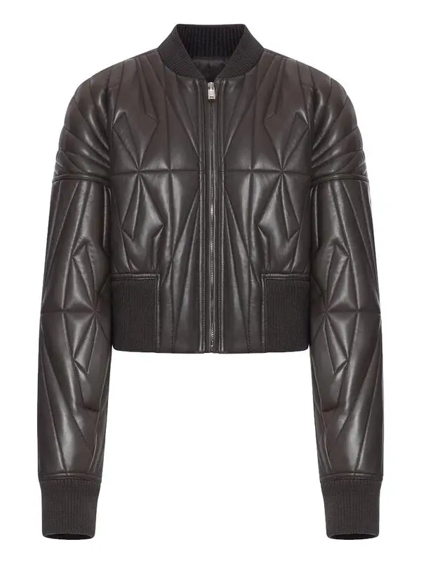 Moncler Geometric Quilted Leather Bomber Jacket - Multicolor