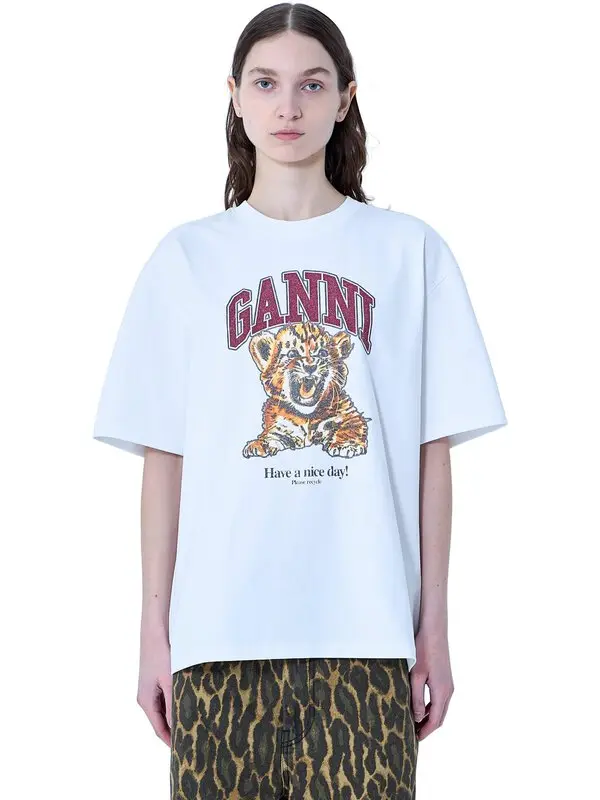 GANNI Heavy Cotton Baby Tiger Print T-shirt - White