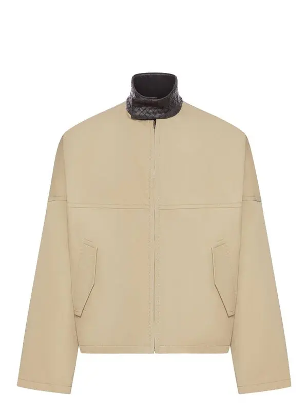 Bottega Veneta Cotton Blouson Jacket With Woven Leather Collar - Multicolor