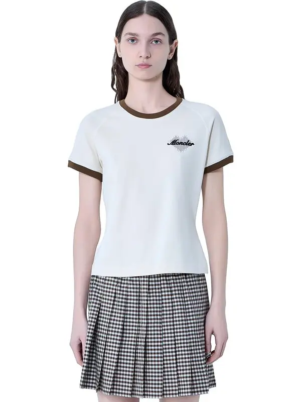 Moncler Embroidered Cotton Jersey Ringer T-shirt - Cream