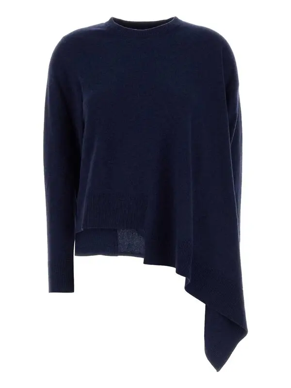 Alexander McQueen Asymmetrical Cashmere Blend Crewneck Sweater - Blue