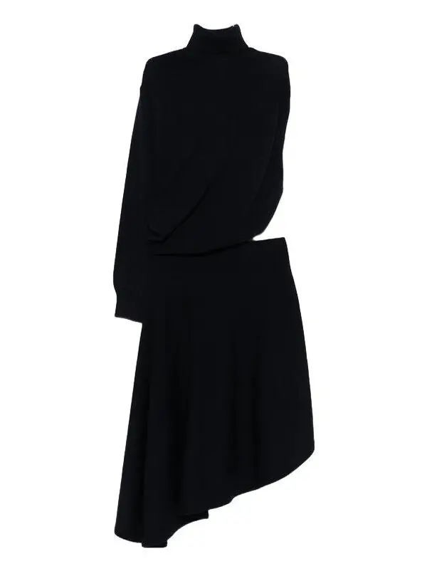 Alaïa Virgin Wool Turtleneck Dress With Asymmetrical Hem - Blue