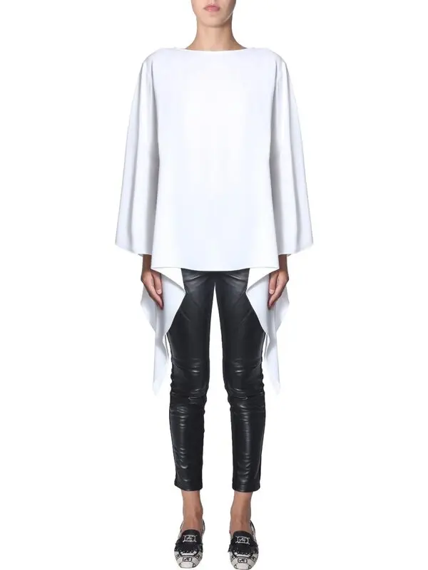 Alberta Ferretti Oversize Fit Boat Neck Long Sleeve Blouse - White