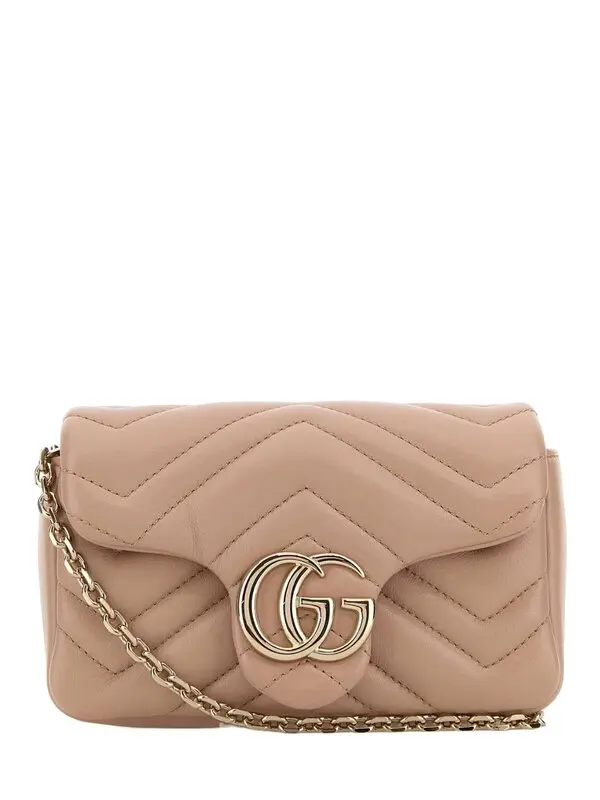 Gucci Powder Leather Mini Gg Marmont Shoulder Bag - Pink