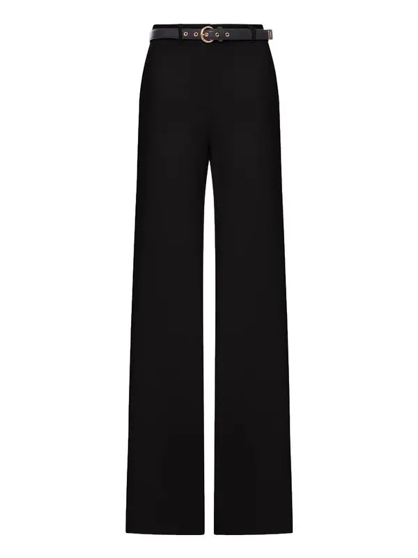 Max Mara Wide Leg Cady Trousers With Leather Belt - Black