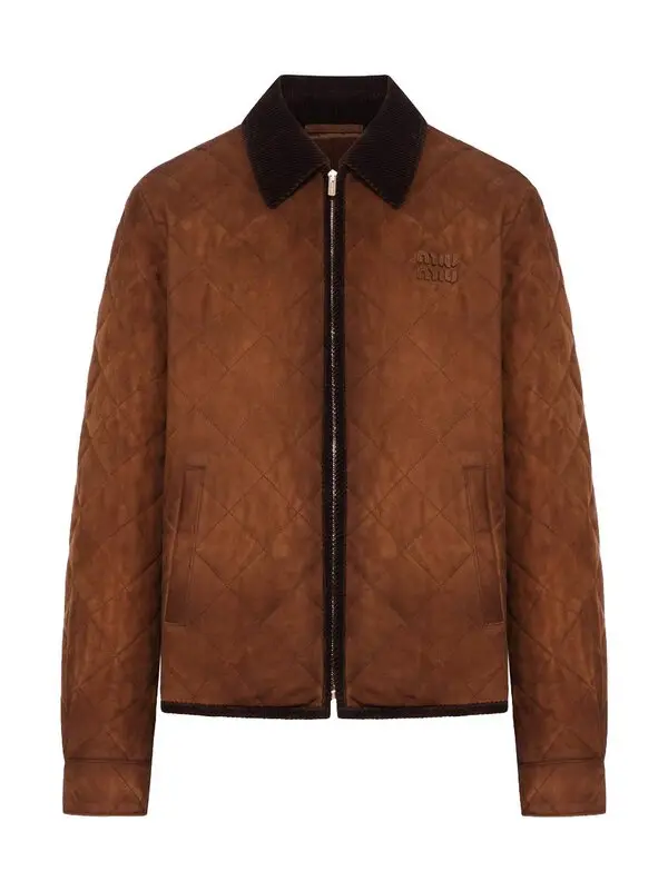 Miu Miu Quilted Suede Jacket With Velvet Collar - Multicolor