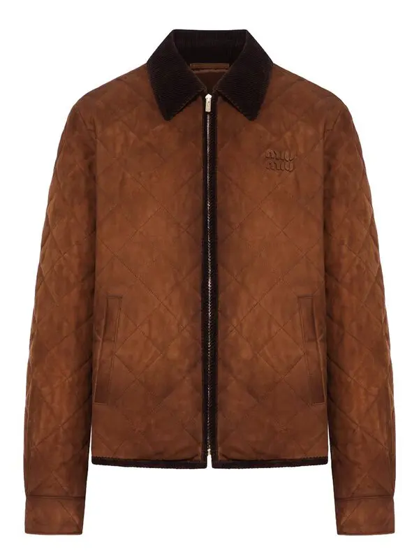 Miu Miu Quilted Suede Jacket With Velvet Collar - Multicolor