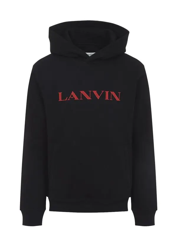 LANVIN Logo Embroidered Cotton Hoodie - Black