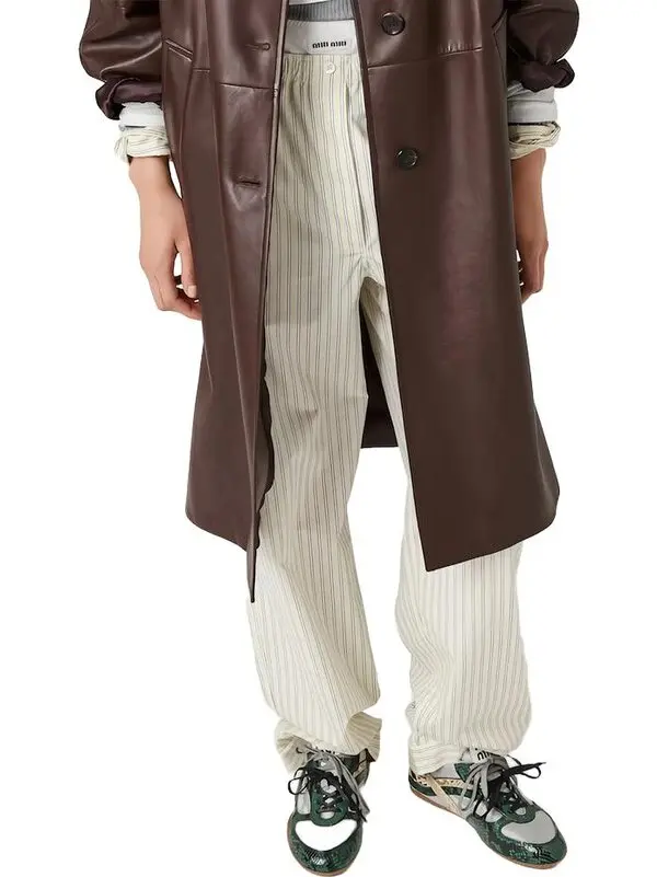 Miu Miu Straight Leg Striped Cotton Trousers - Cream