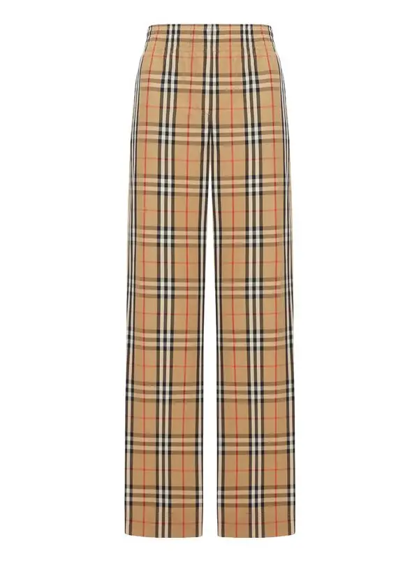 Burberry Archive Beige Check Pattern Straight Trousers - Cream