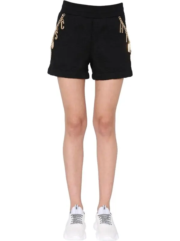 Moschino Smile Quilted Bermuda Shorts With Chain Detail - Black