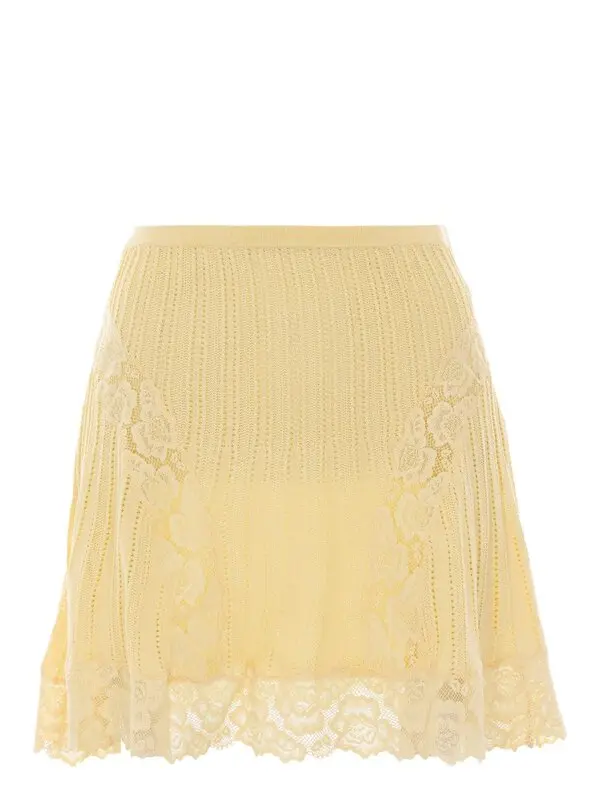 SELF-PORTRAIT Pointelle Knit Mini Skirt With Lace Details - Yellow