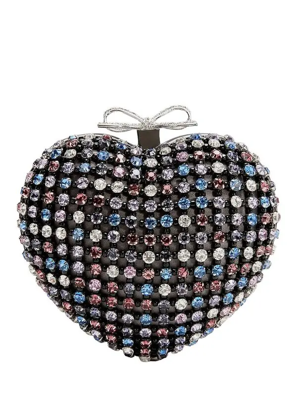 SELF-PORTRAIT Embellished Heart Clutch Bag - Multicolor