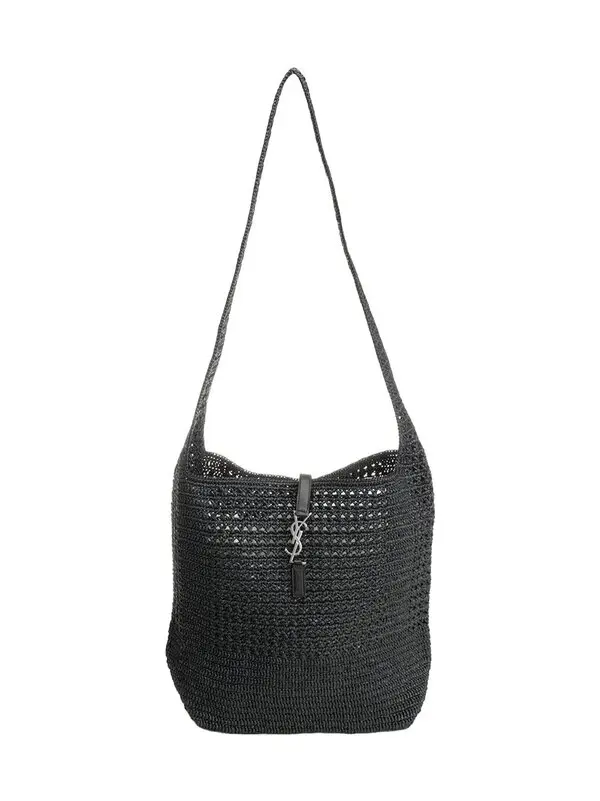 Saint Laurent Le 5 À 7" Crochet Raffia Tote Bag - Black