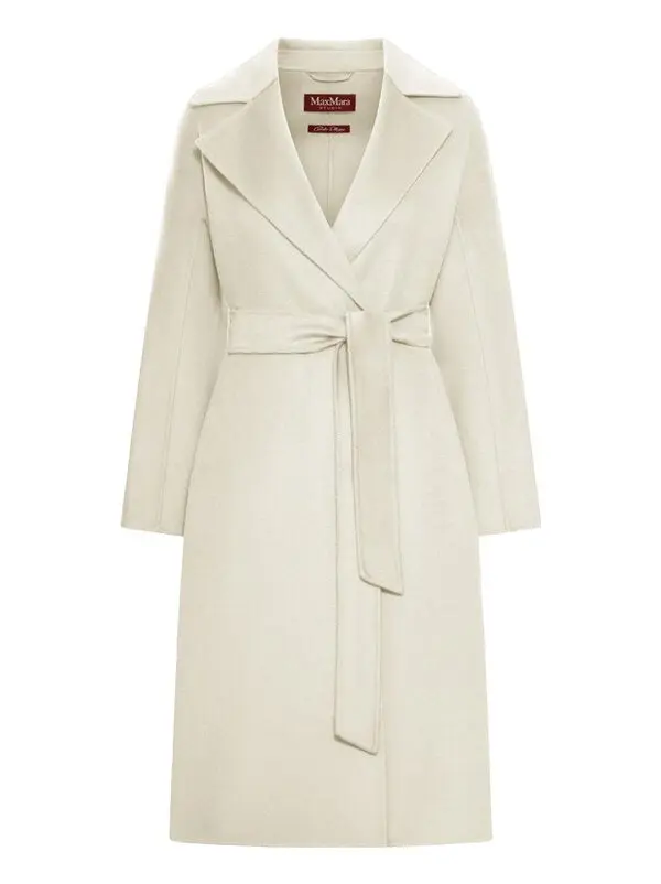 Max Mara Cashmere Blend Midi Wrap Coat - White