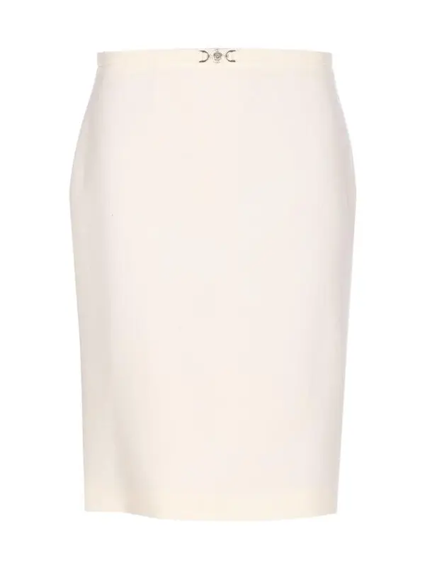 Versace Midi Skirt With Frontal Logo Detail - White