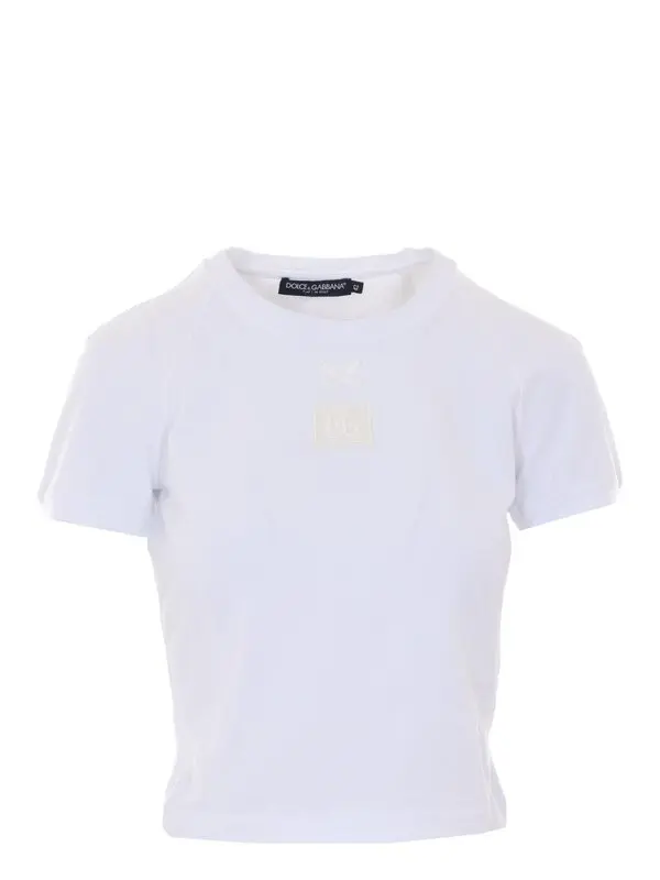 Dolce & Gabbana Cropped T-shirt With Embroidered Dg Logo - White