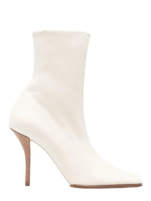 Alaïa Off-white Square Toe Heeled Boots - Cream