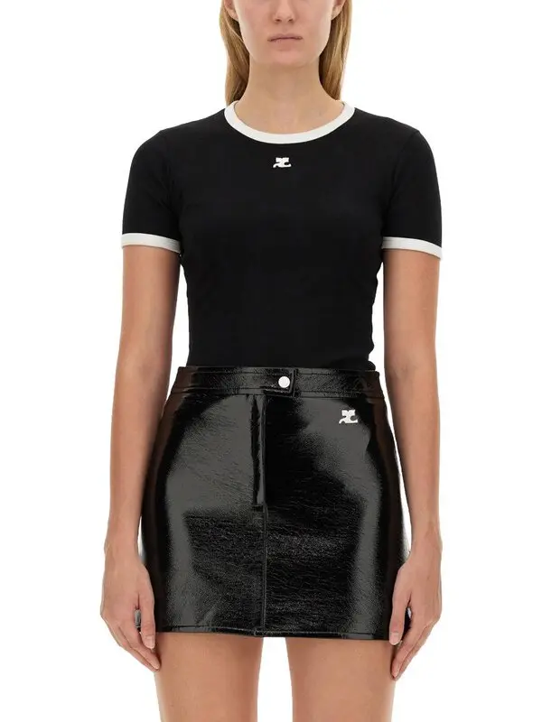 COURREGES Slim Fit T-shirt With Logo - Black
