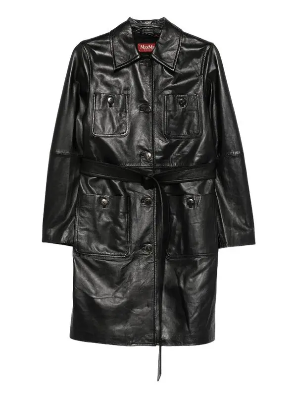 Max Mara Leather Belted Coat - Black
