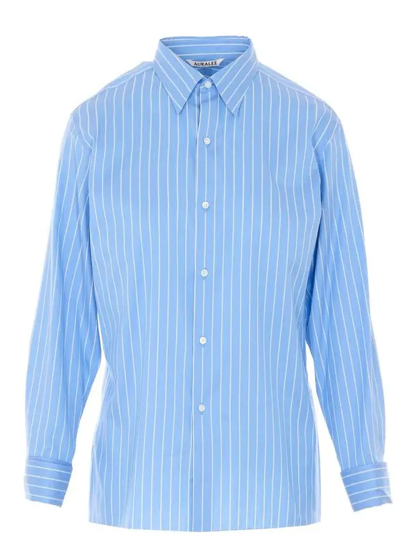 Auralee Cotton Silk Stripe Double-cuff Shirt - Blue