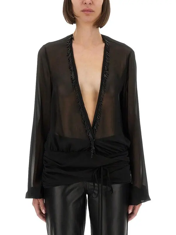 Attico Embroidered Georgette Blouse - Black