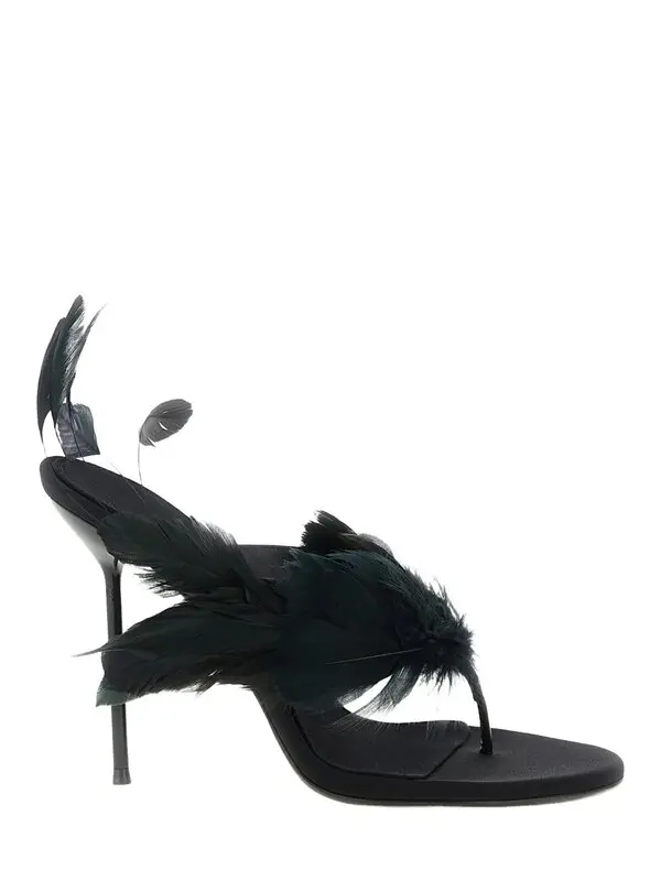 Paris Texas Feather Thong Mule - Black