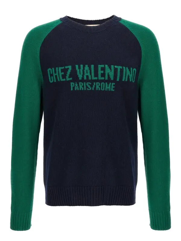 Valentino Garavani Chez Wool Blend Crew Neck Sweater - Blue