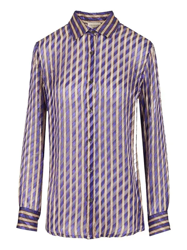 Dries Van Noten Striped Dévoré Satin Shirt - Purple