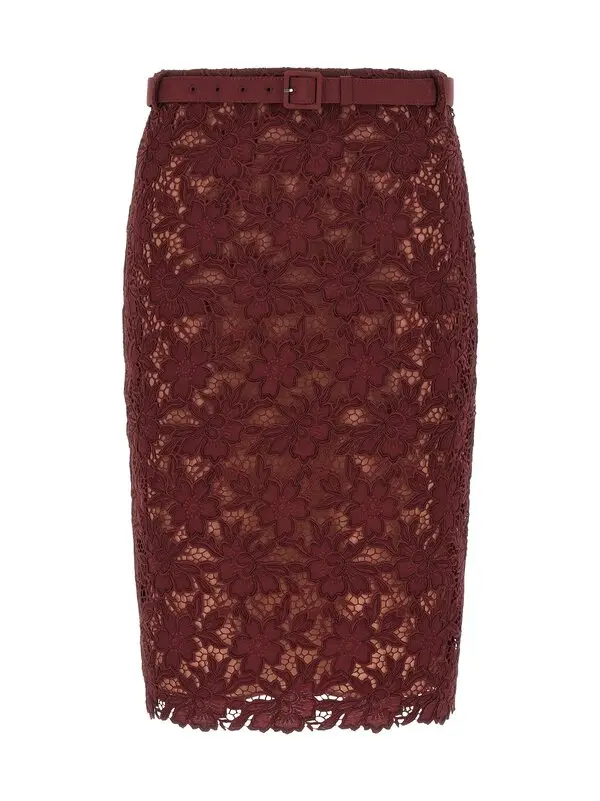 SELF-PORTRAIT Guipure Lace Midi Skirt - Multicolor
